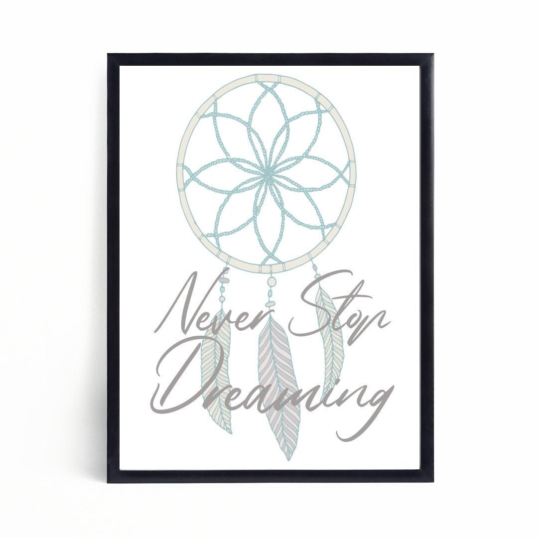 Never Stop Dreaming, Dream Catcher Wall Art Printables, Inspirational ...