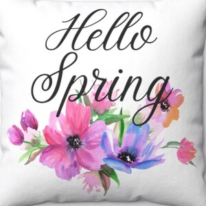 Hello Spring Pillow Cover Spring Watercolor Flowers Throw - Etsy