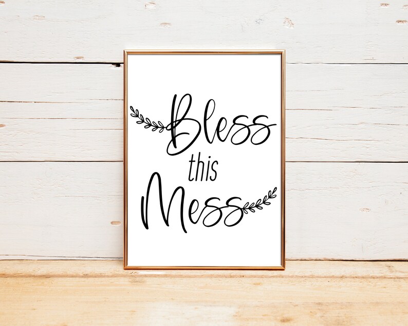 Bless This Mess Printable Sign, Farmhouse Sign, Inspirational Quote ...