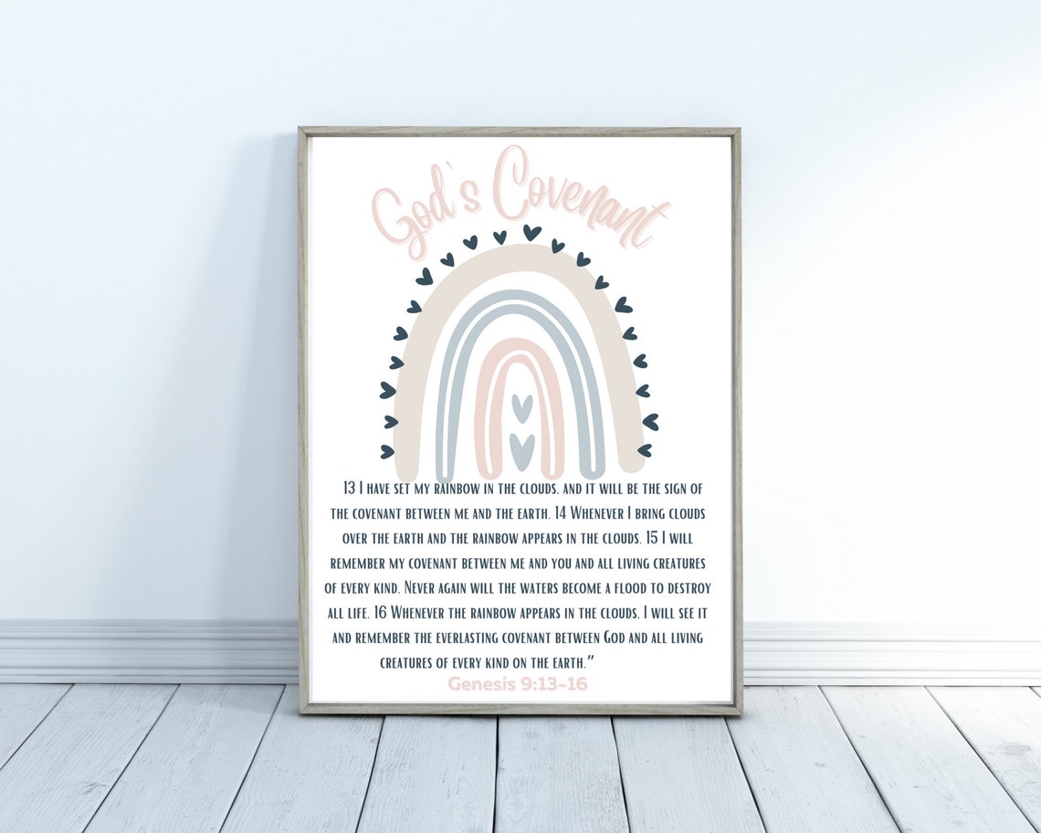 God's Covenant Wall Art Print, Genesis 9:13, Rainbow Bible Print, I ...