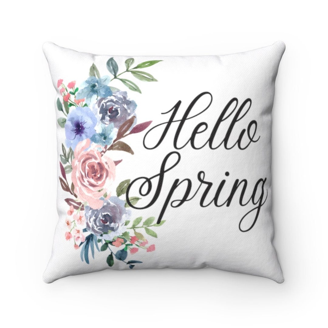 Hello Spring Pillow Cover, Spring Watercolor Flowers Throw Cover ...
