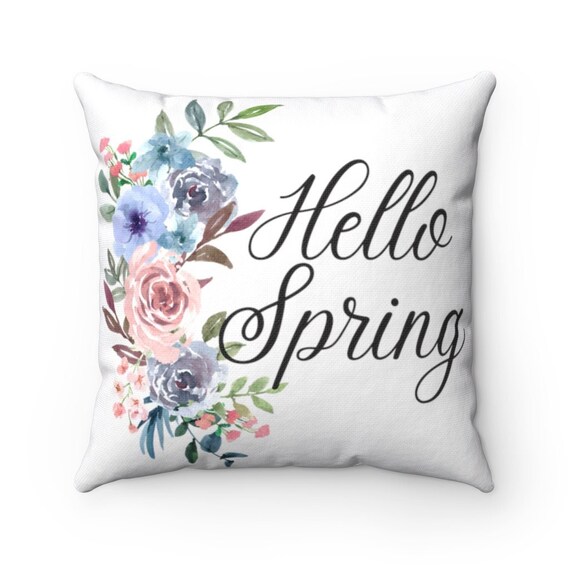 Hello Spring Pillow Cover Spring Watercolor Flowers Throw - Etsy