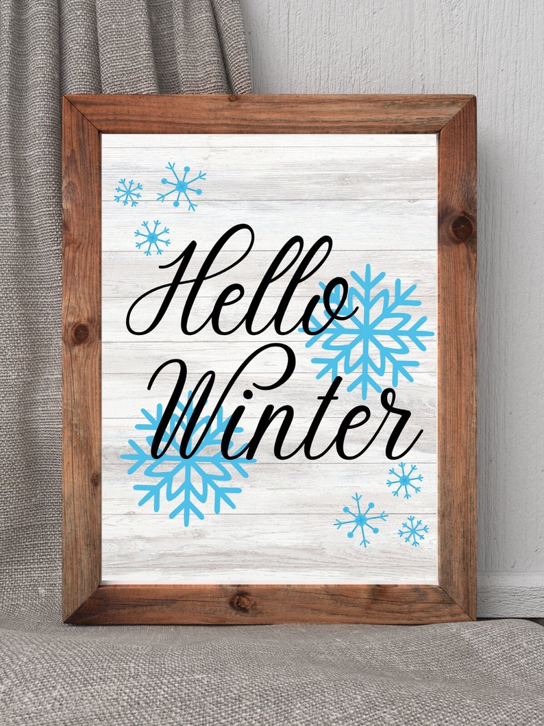 Hello Winter Printable Wall Art Snowflake Printable Hello - Etsy