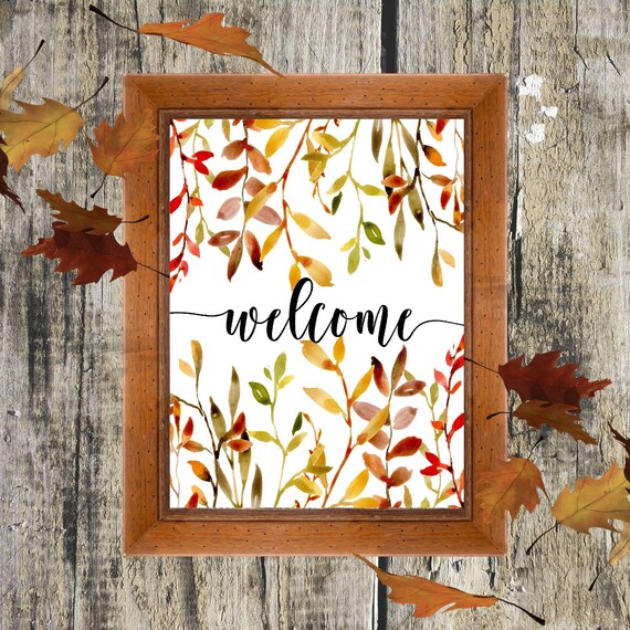 Welcome Fall Printable With Leaves Thanksgiving Printable | Etsy