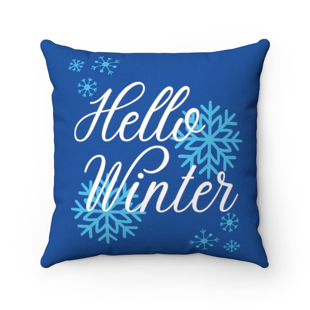 Hello Winter Pillow Cover, Snowflake Pillow Cover, Holiday Winter Decor ...