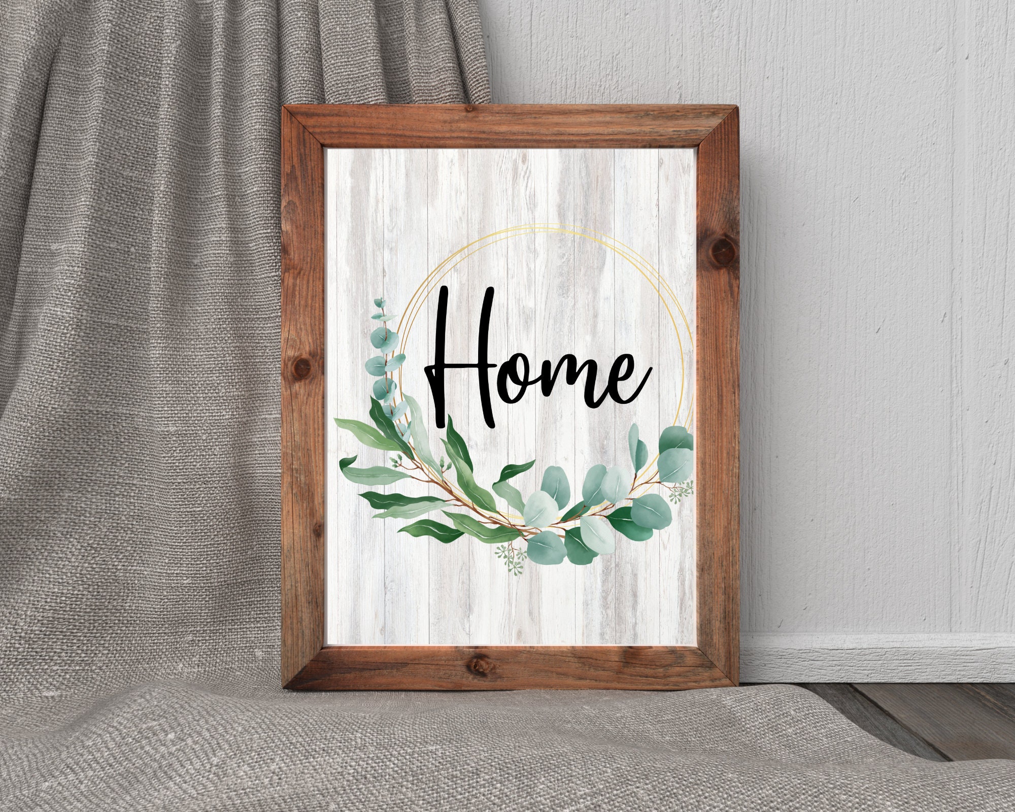 Home Wall Sign Printable With Wreath, Farmhouse Decor, Flower Home Wall ...