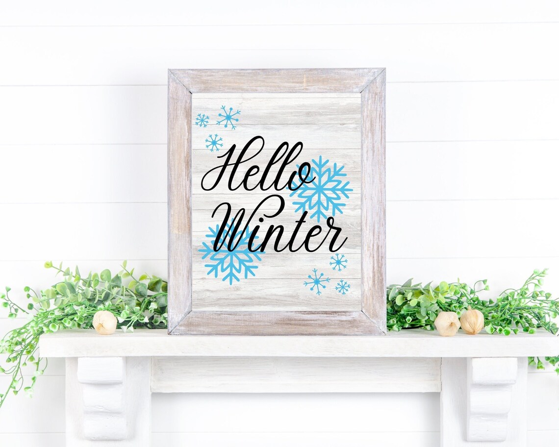 Hello Winter Printable Wall Art, Snowflake Printable, Hello Winter With ...