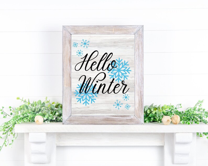 Hello Winter Printable Wall Art Snowflake Printable Hello - Etsy