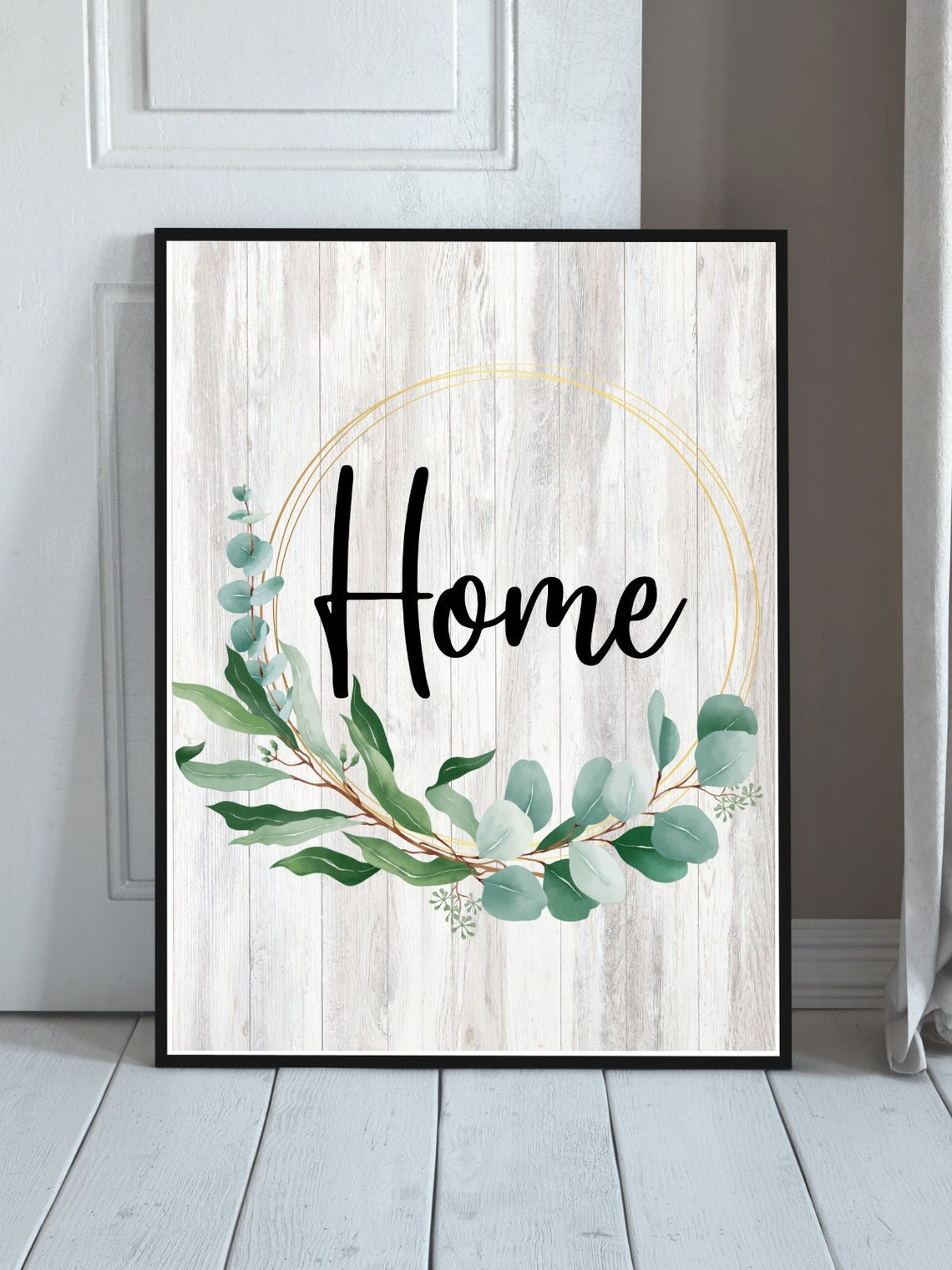 Home Wall Sign Printable With Wreath, Farmhouse Decor, Flower Home Wall ...