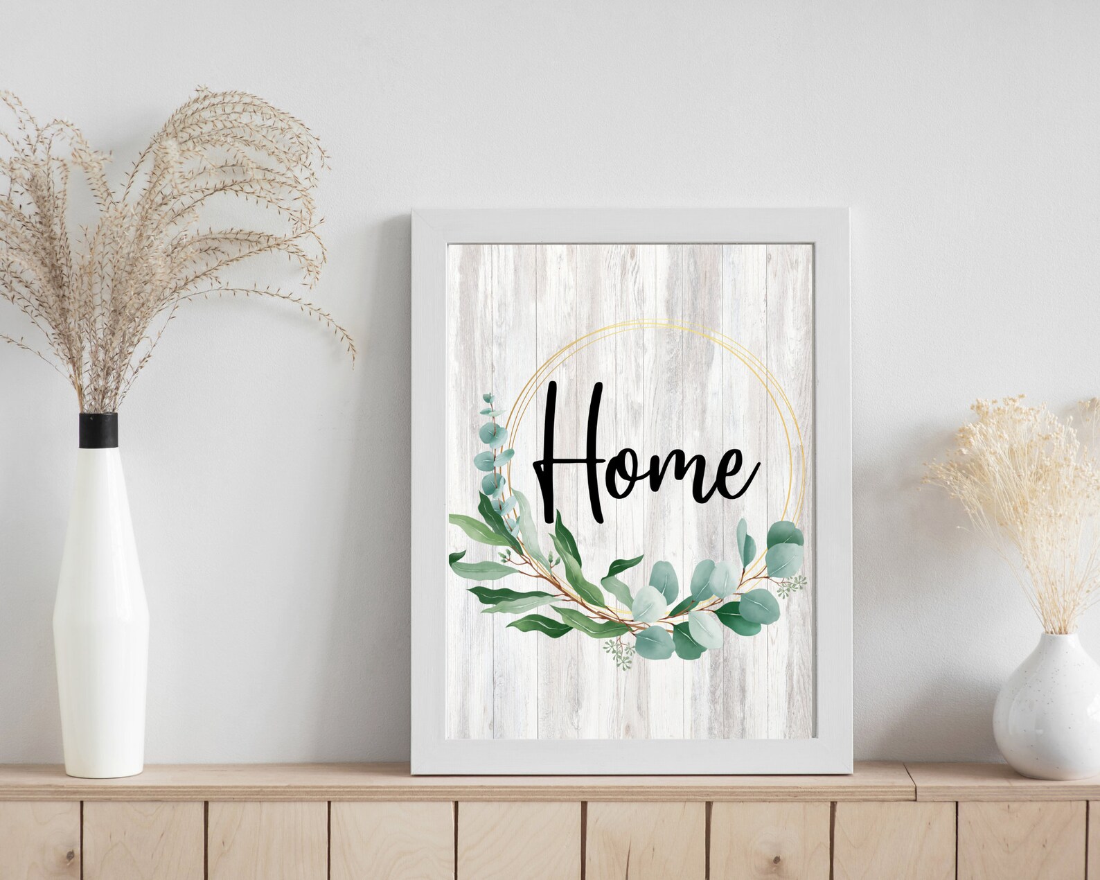 Home Wall Sign Printable With Wreath, Farmhouse Decor, Flower Home Wall ...