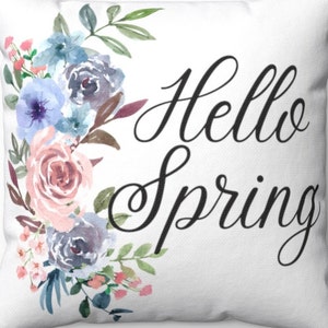 Hello Spring Pillow Cover, Spring Watercolor Flowers Throw Cover ...