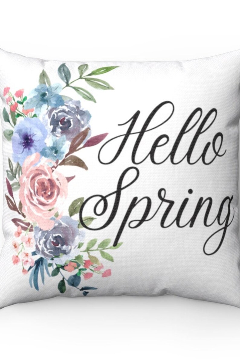 Hello Spring Pillow Cover, Spring Watercolor Flowers Throw Cover ...