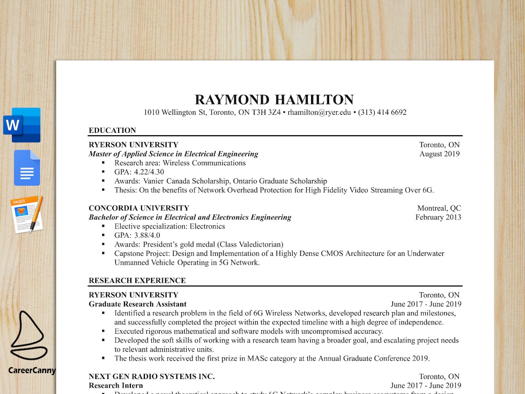 Academic CV Curriculum Vitae Resume for Graduate School, Masters, Phd ...