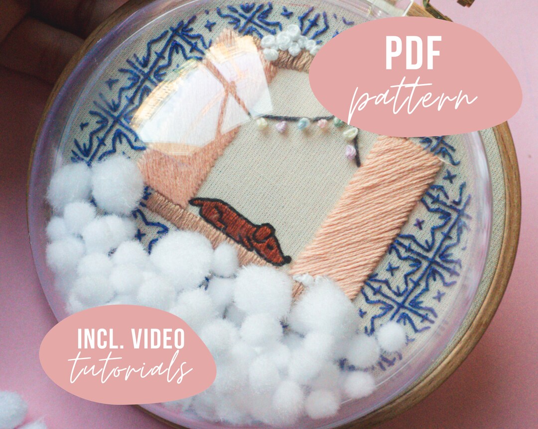 PDF PATTERN (ENG). Snow Globe Embroidery. Dog Embroidery Design ...