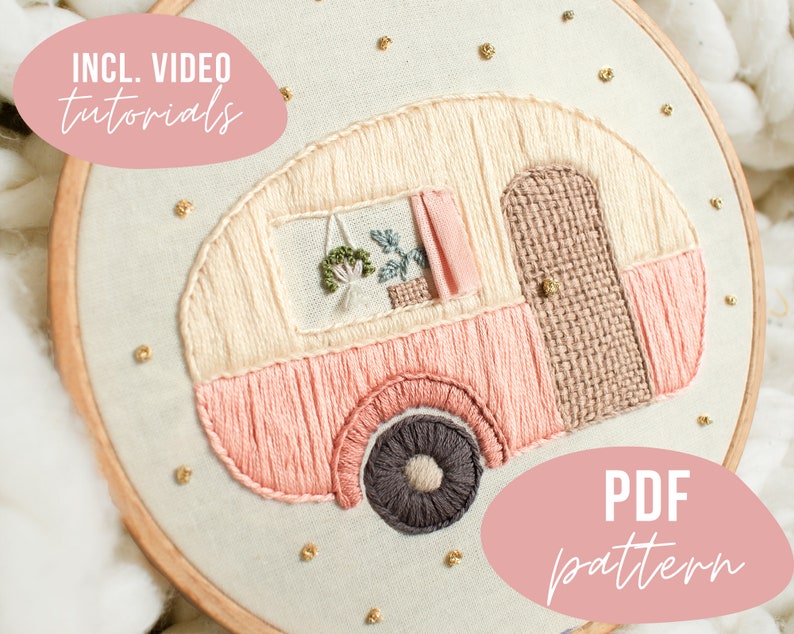 PDF PATTERN. Cute Caravan Embroidery Pattern Happy Camper - Etsy