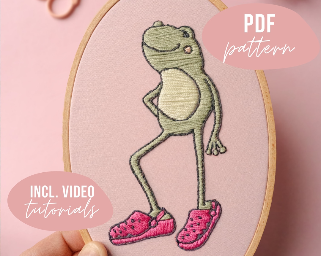PDF PATTERN. Frogs in Sandals Embroidery Pattern - Animal Embroidery ...