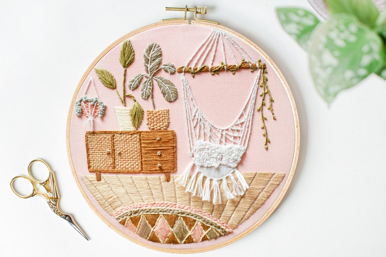 PDF PATTERN. Urban Jungle Boho Livingroom Embroidery Design. | Etsy