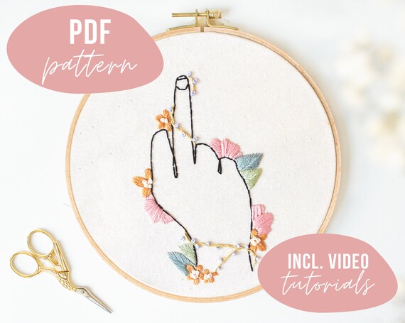 PDF PATTERN. Middlefinger in Flower Design. Line Embroidery - Etsy