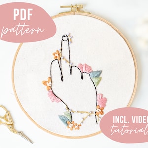 PDF PATTERN. Middlefinger in Flower Design. Line Art Embroidery ...