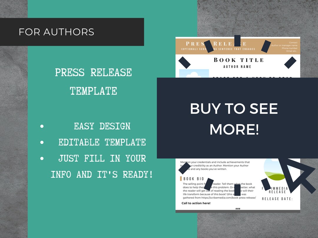 Book Author Press Release Template Book Publicity, Author Marketing ...