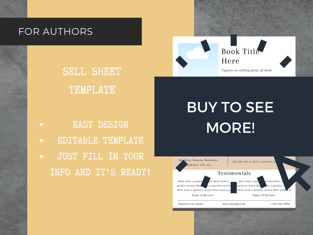 Book Author Sell Sheet Template for Book Publicity, Author Marketing ...