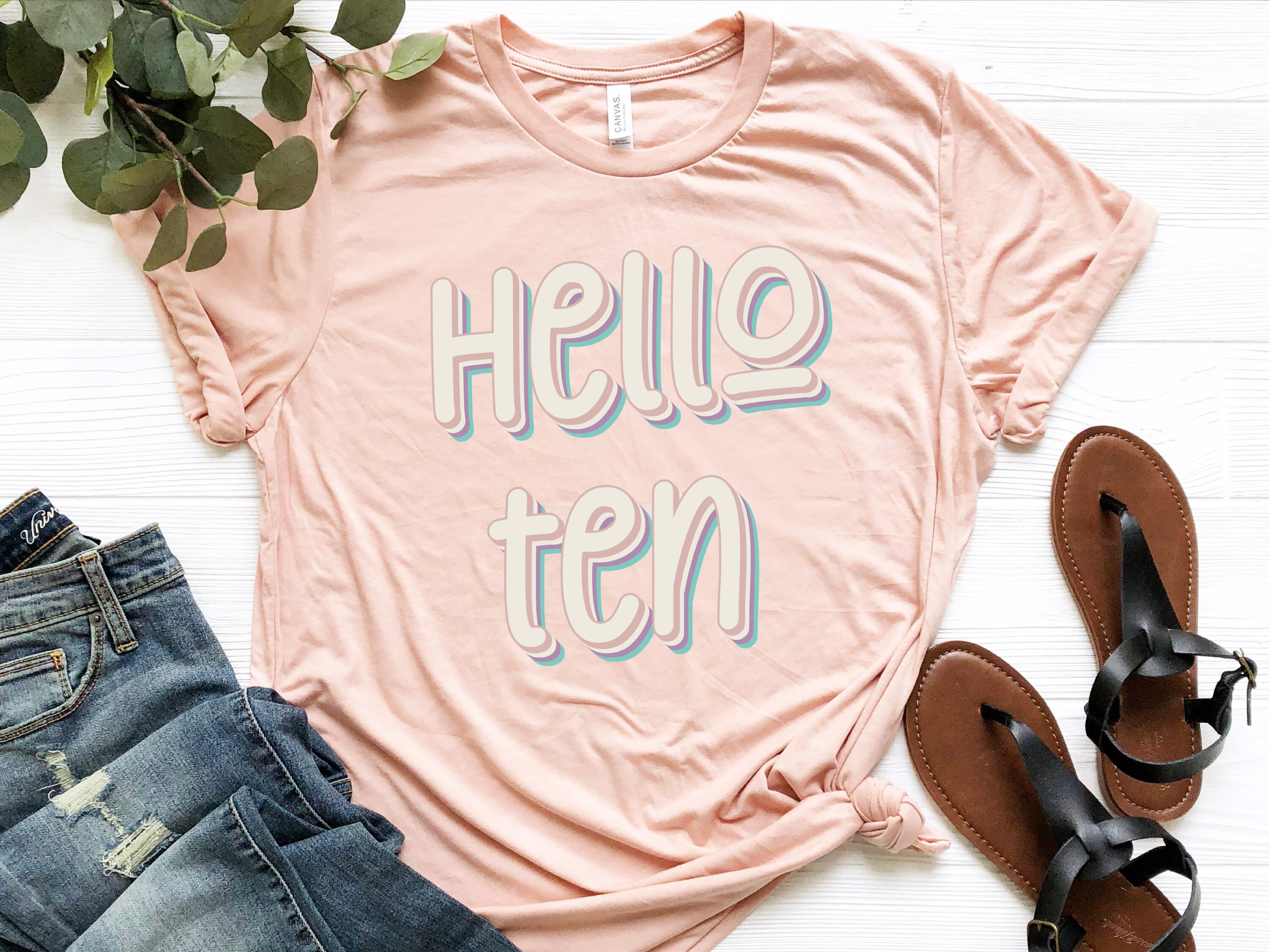 Colorful Hello Ten Shirt for Birthday Party Ten Year Old - Etsy