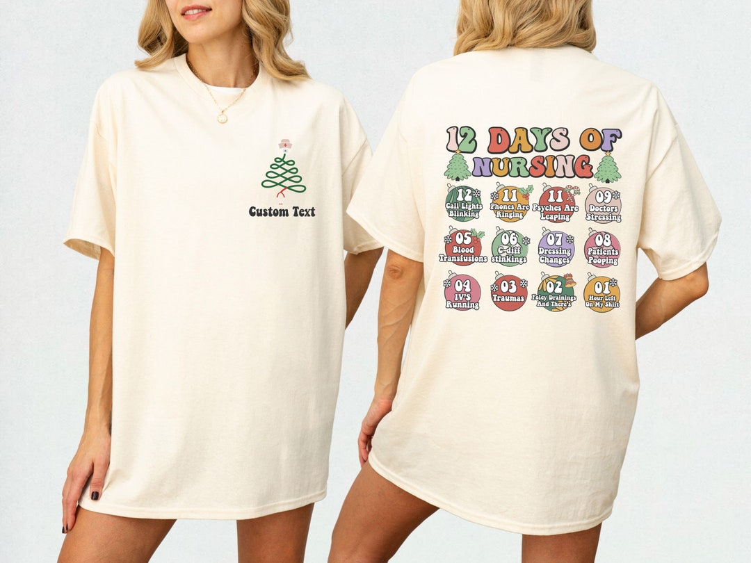 Nurse Christmas Gift, 12 Days of Nursing Tshirt, Icu Christmas Shirt ...