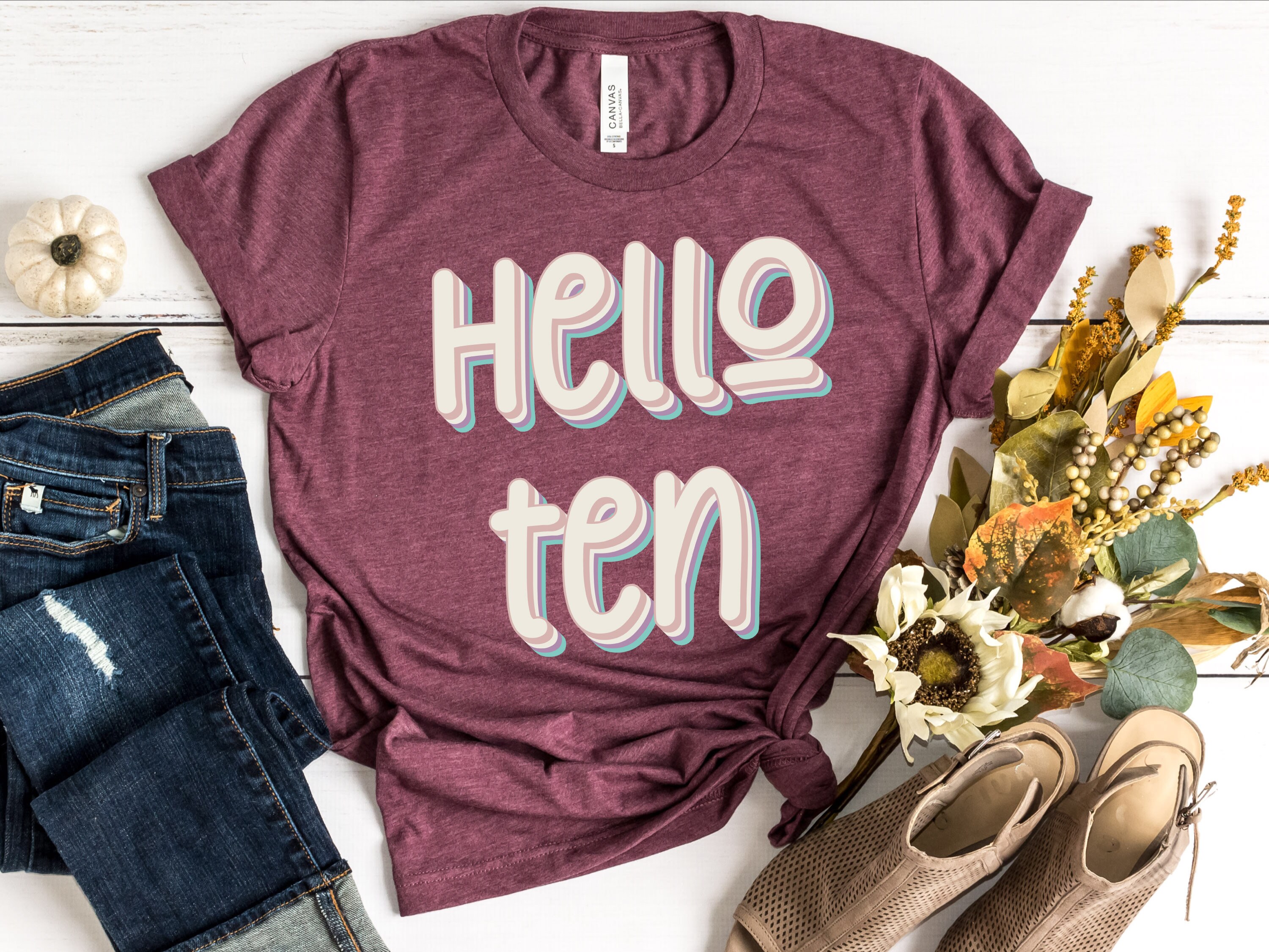Colorful Hello Ten Shirt for Birthday Party Ten Year Old - Etsy