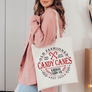 Candy Canes Tote Bag, Christmas Tote Bag, Christmas Gifts, Jumbo Canvas ...