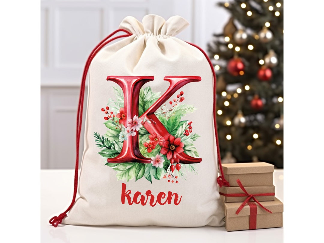 Personalized Santa Sack, Custom Sack With Name & Flowers, Santa Gift ...