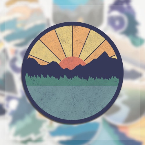 Retro Sunrise Sticker Mountain Sticker Best Friend Gift - Etsy