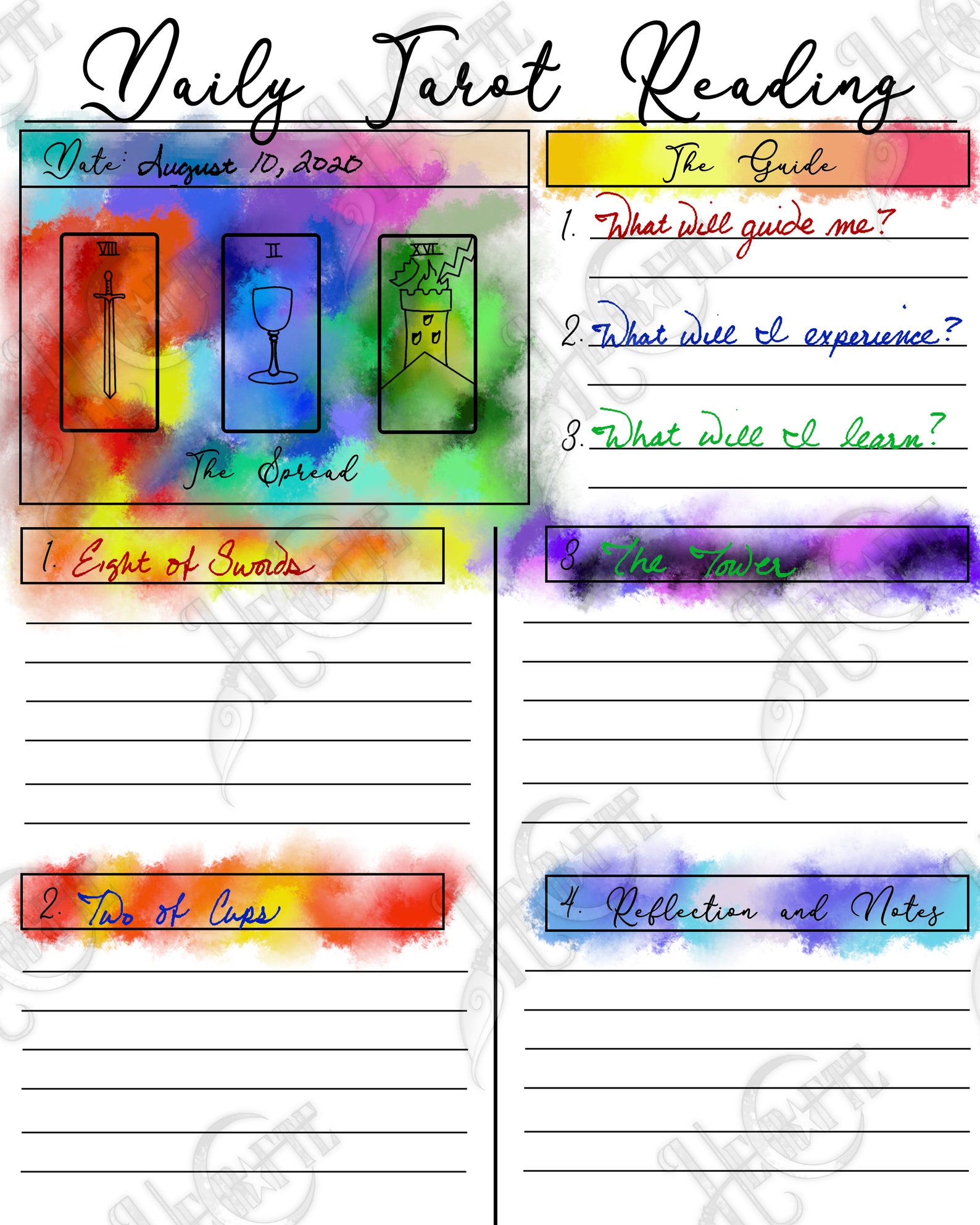 Daily Tarot Reading Template - Etsy