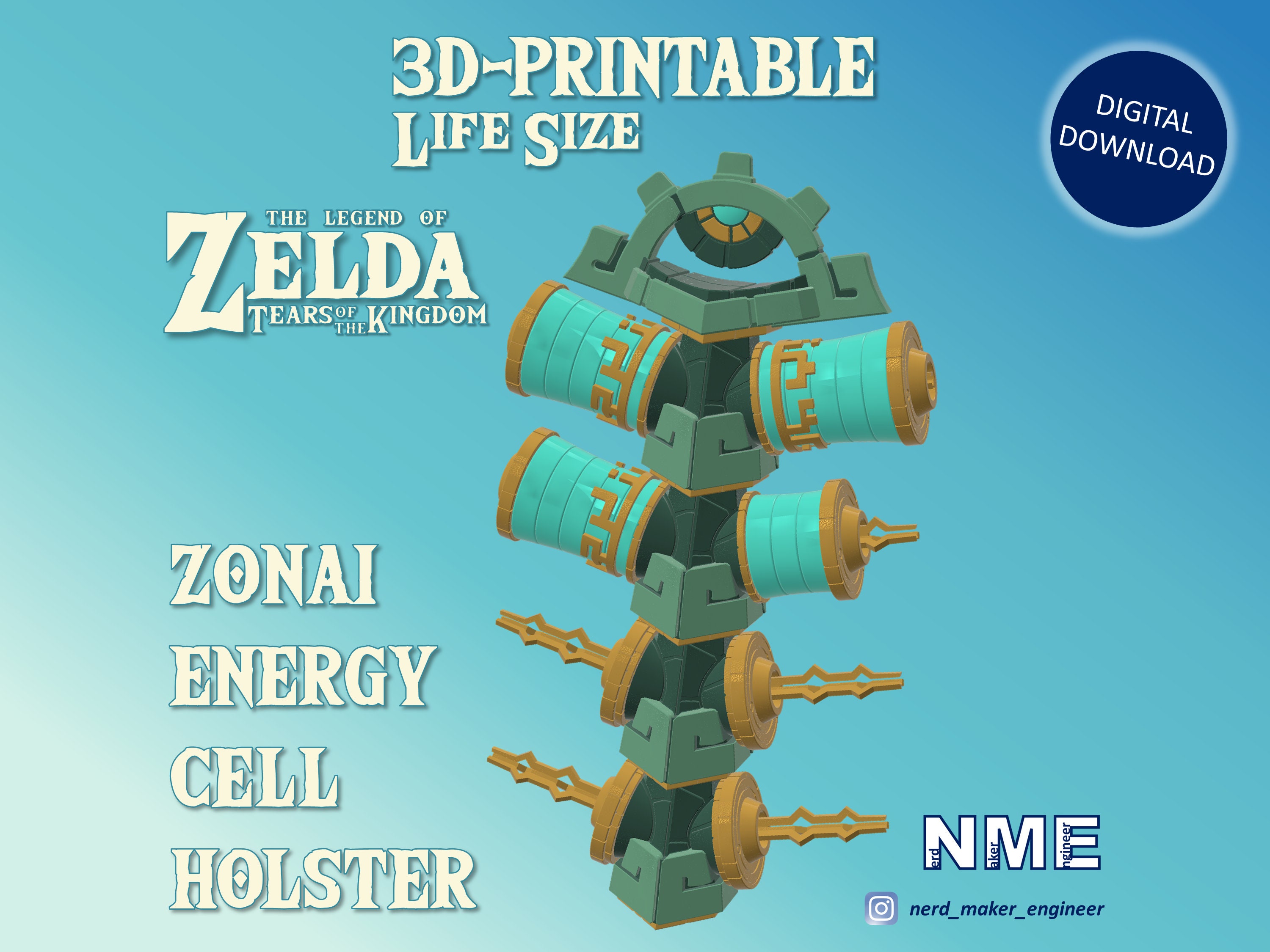 Zonai Energy Cell Holster Zelda Tears of the Kingdom Life Size STL ...