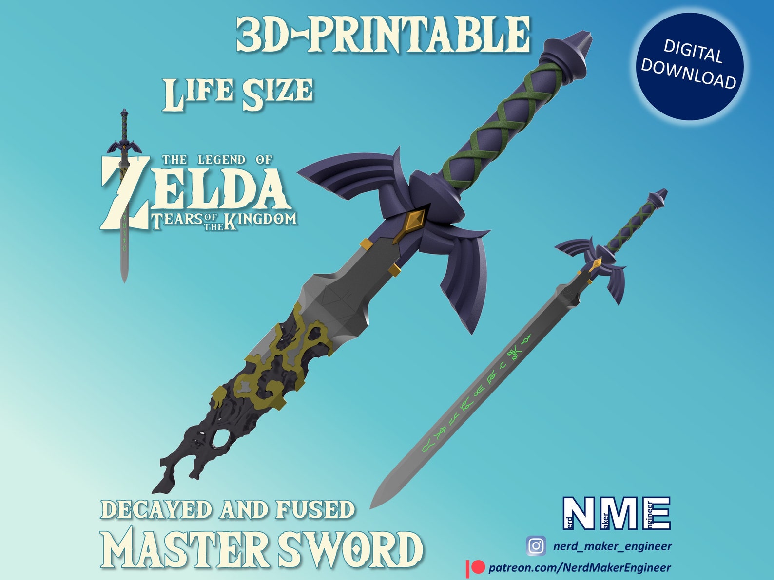 Master Sword Zelda Tears of the Kingdom Decayed and Fused Life Size STL ...