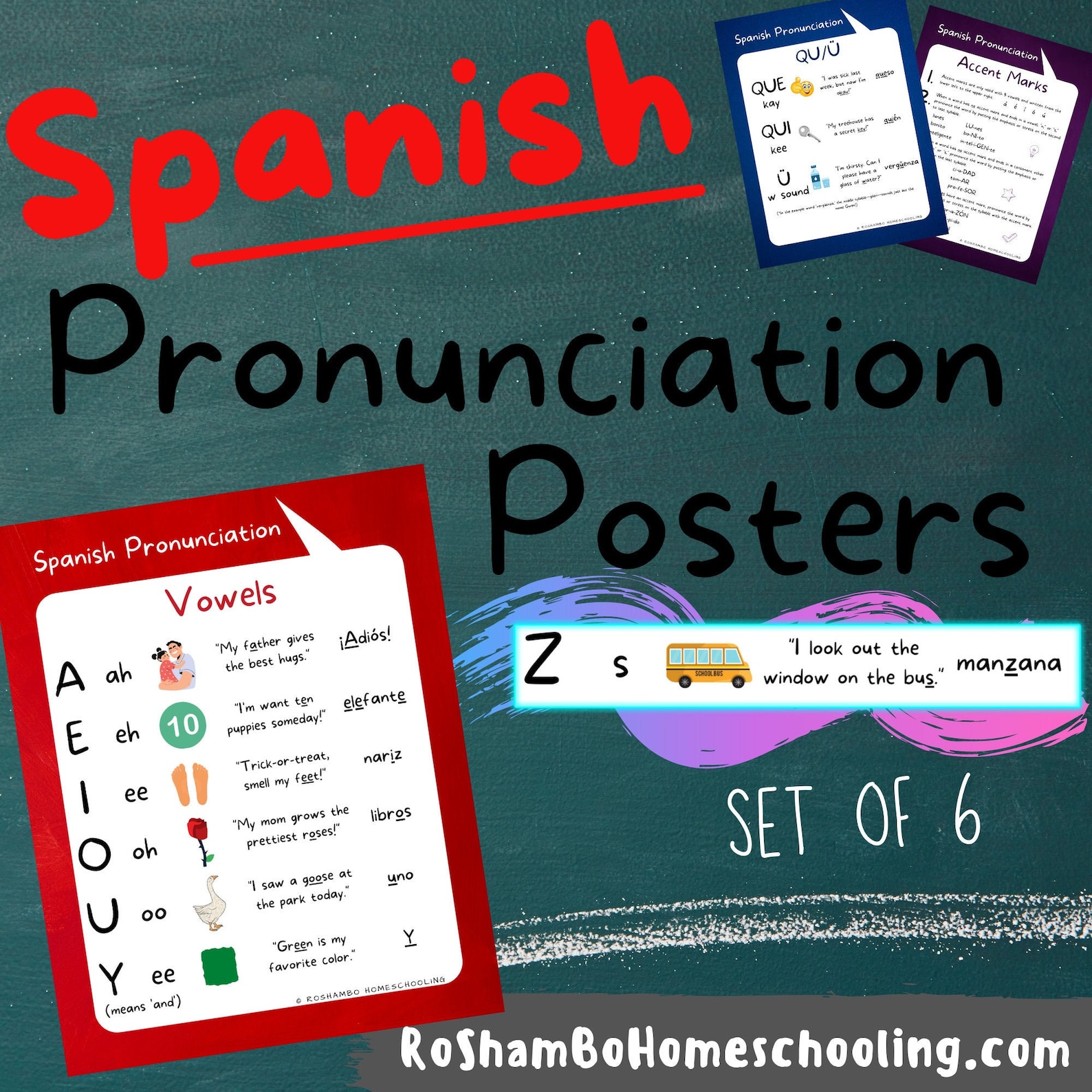 Spanish Pronunciation Posters Set of 6 Spanish Alphabet - Etsy