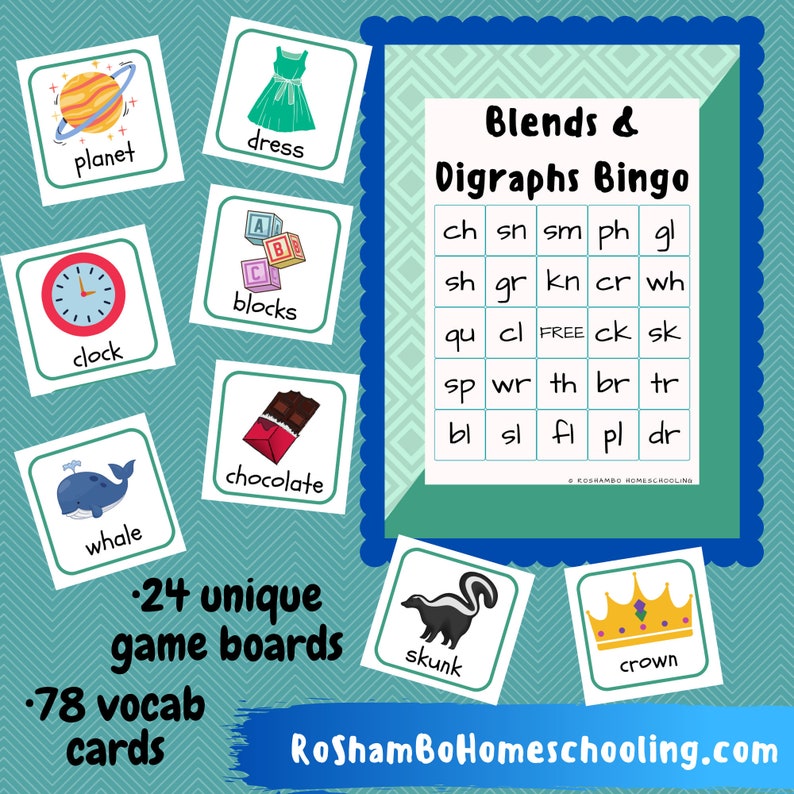 Phonics Bingo Game for Kids, Blends & Digraphs, Printable - Etsy
