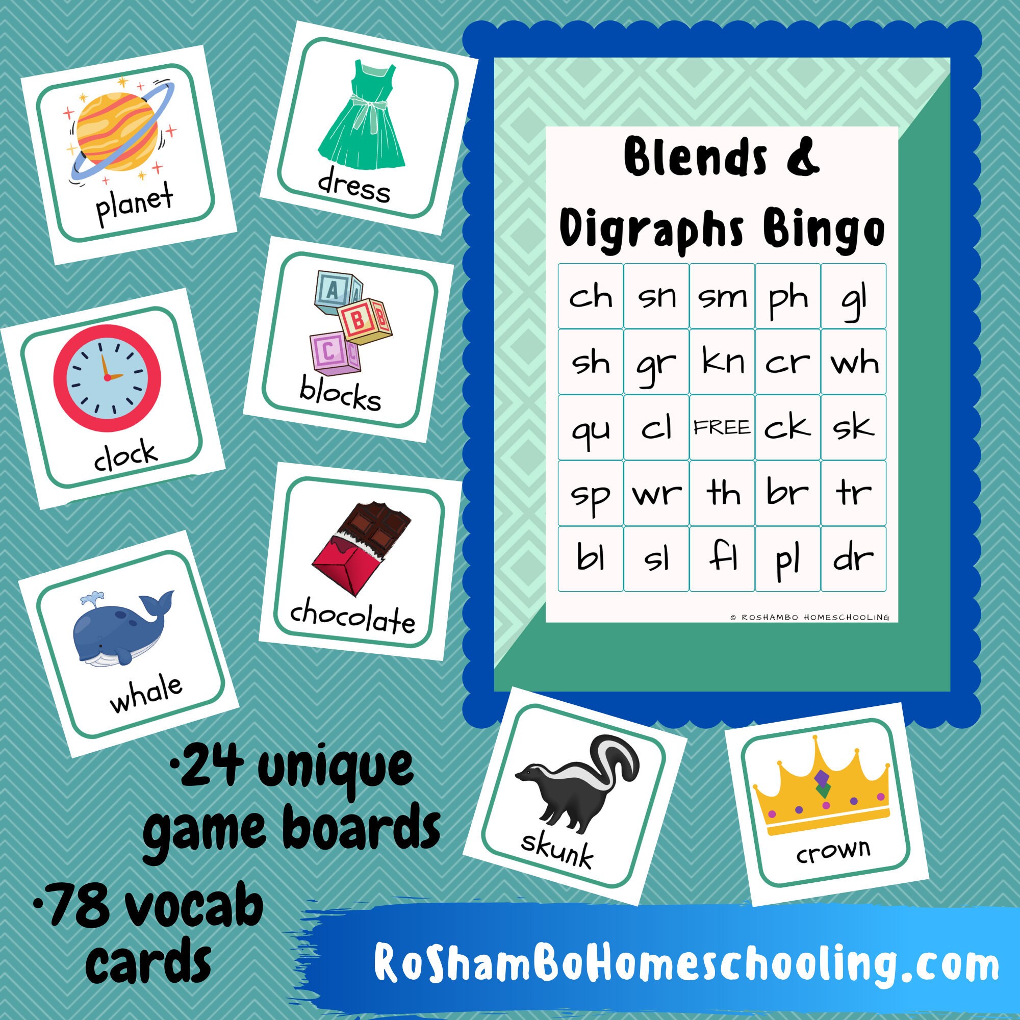 Phonics Bingo Game for Kids, Blends & Digraphs, Printable - Etsy