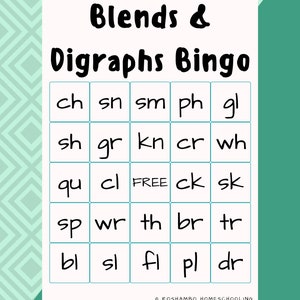 Phonics Bingo Game for Kids, Blends & Digraphs, Printable - Etsy