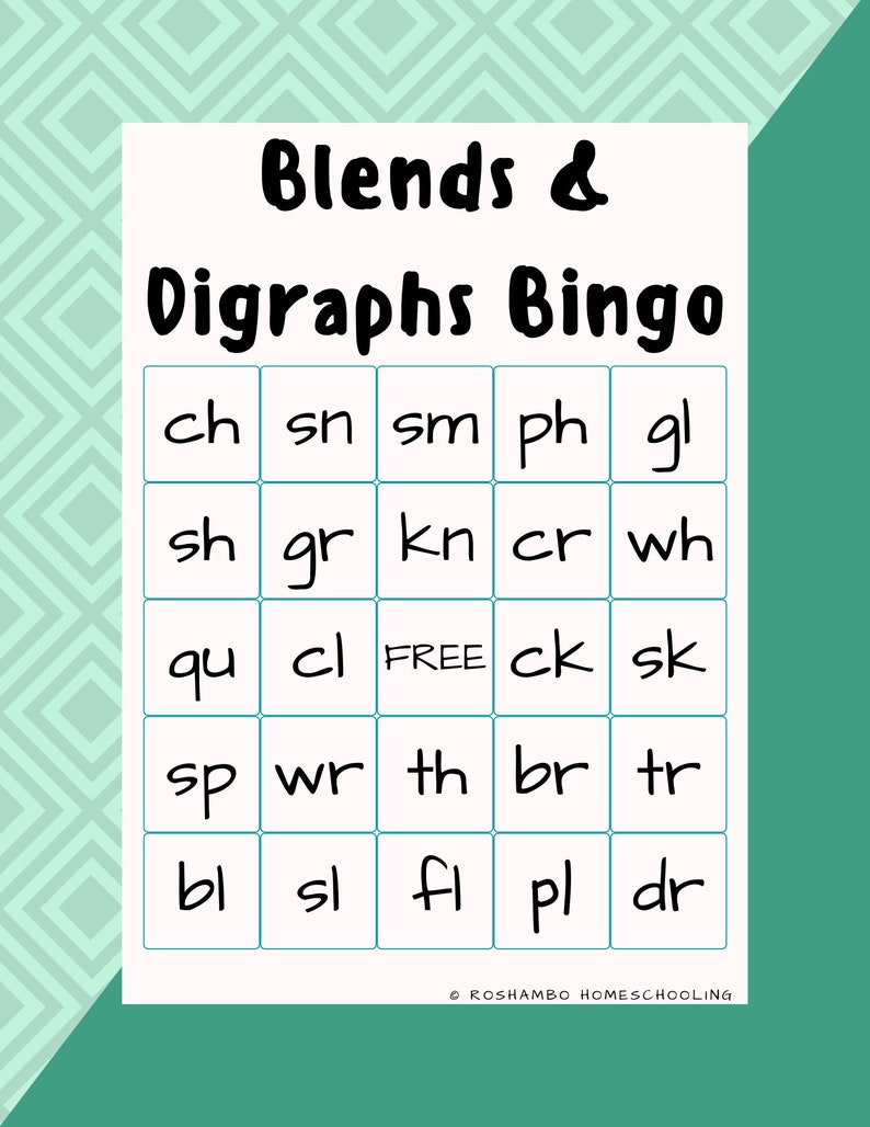Phonics Bingo Game for Kids, Blends & Digraphs, Printable - Etsy