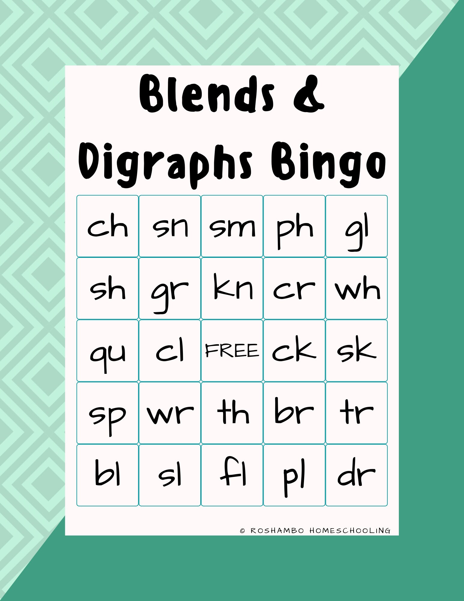 Phonics Bingo Game for Kids, Blends & Digraphs, Printable - Etsy
