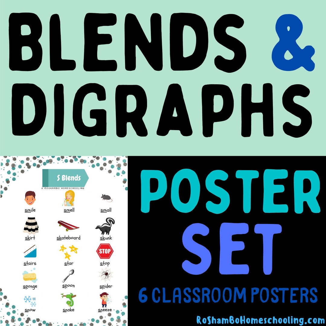 Phonics Classroom Poster Set, Blends & Digraphs - Etsy