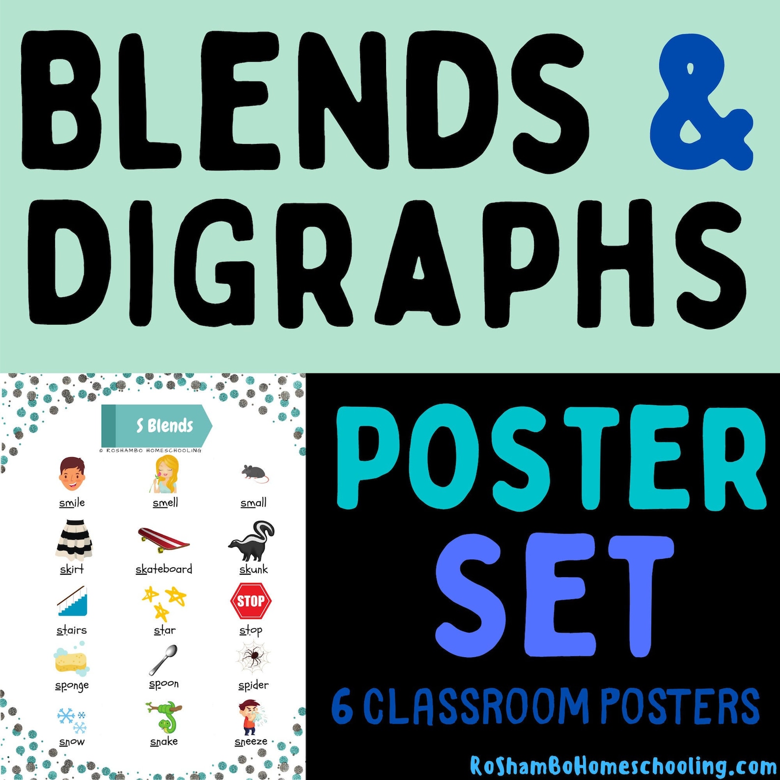 Phonics Classroom Poster Set, Blends & Digraphs - Etsy