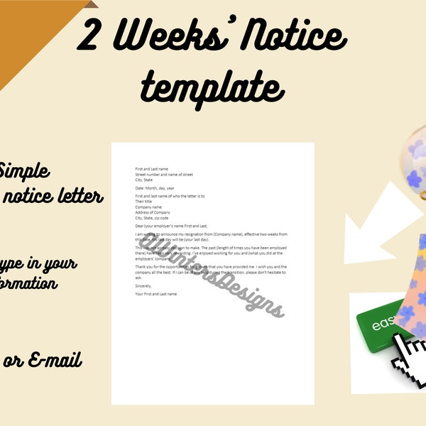 Two Week Notice Letter Template - Etsy