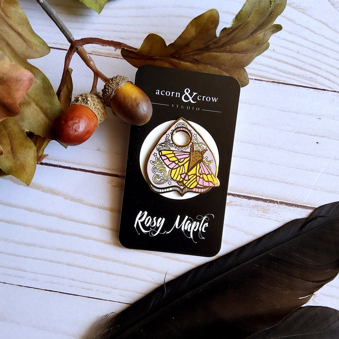 ENAMEL PIN: Rosy Maple Moth and Pink Planchette , Rosy Maple Moth and ...