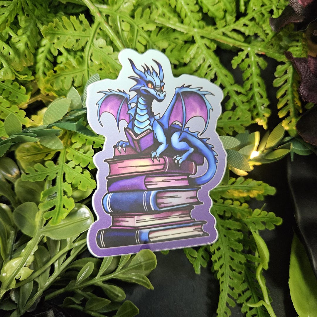 MATTE STICKER: Blue Bookish Dragon - Etsy
