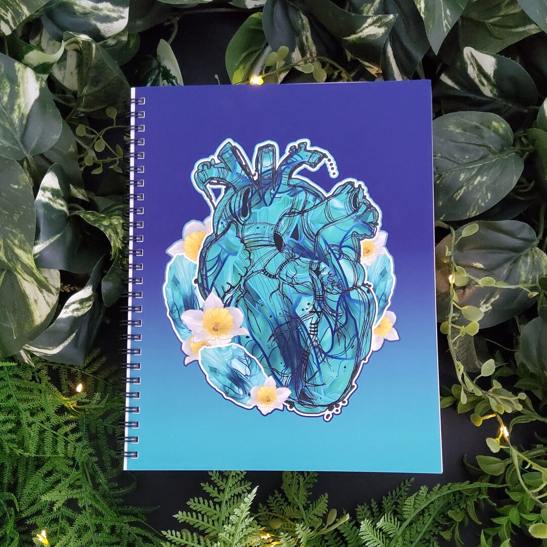 SPIRAL NOTEBOOK : Aquamarine Crystal Heart Spiral With College Ruled ...