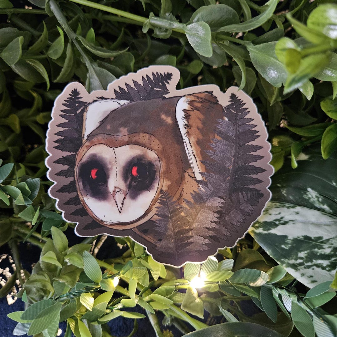 MATTE STICKER: Persistent Horror Barn Owl and Ferns - Etsy