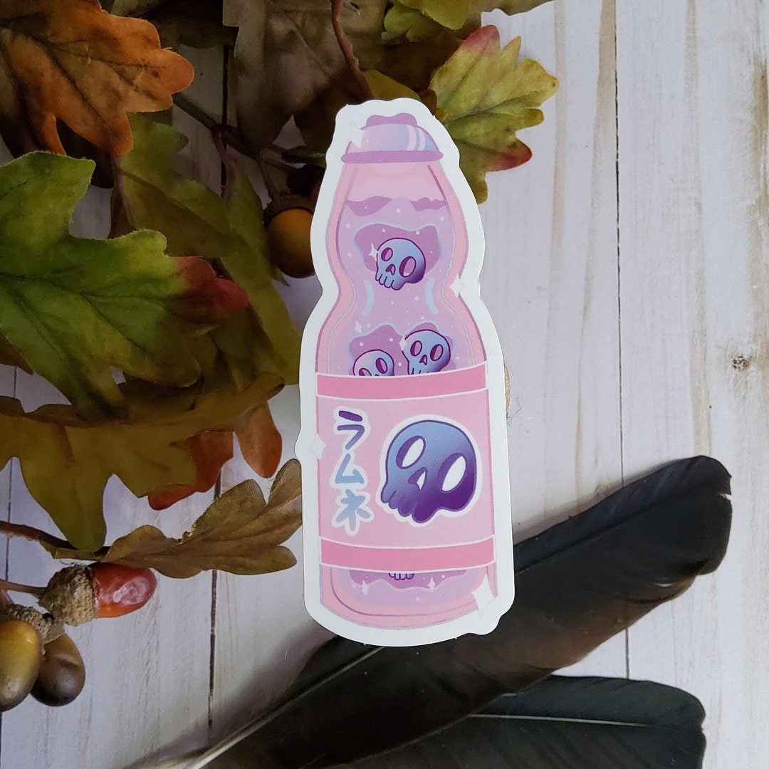 GLOSSY STICKER: Pastel Pink Glass Bottle Drink Skull Sticker , Skull ...