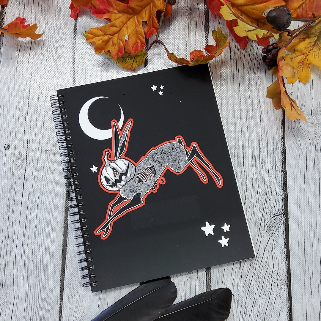 SPIRAL NOTEBOOK: Red and Black Jack-o-rabbit Dot Grid Pages , Red ...