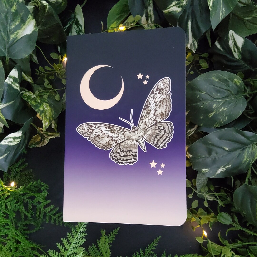 LAYFLAT NOTEBOOK: White Witch Moth and Moon With DOT Grid Pages , White Witch Moth , Witch Moth ...